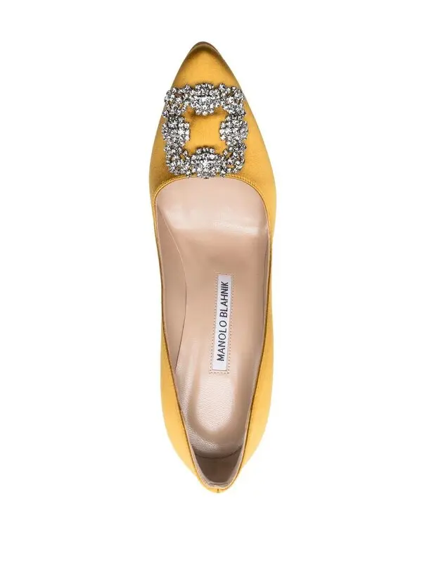 Manolo Blahnik 105mm Hangisi Satin Pumps - Yellow