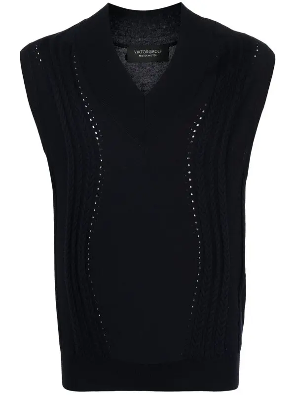 Viktor & Rolf V-neck Cable-knit Sleeveless Sweater