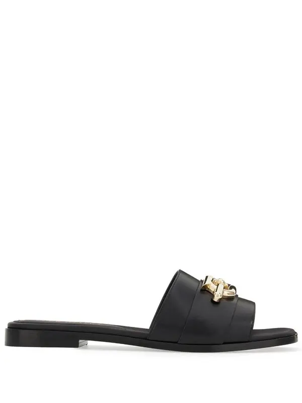 FERRAGAMO Gancini-plaque Leather Slides - Black