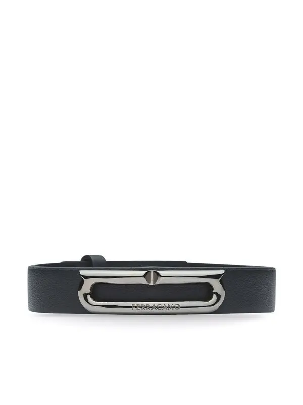 FERRAGAMO Gancini Leather Bracelet - Black