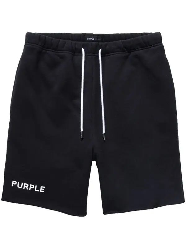 PURPLE BRAND Logo Print Cotton Track Shorts - Black