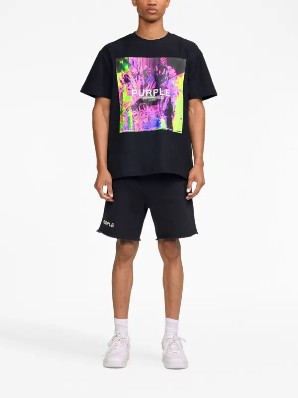 PURPLE BRAND Logo Print Cotton Track Shorts