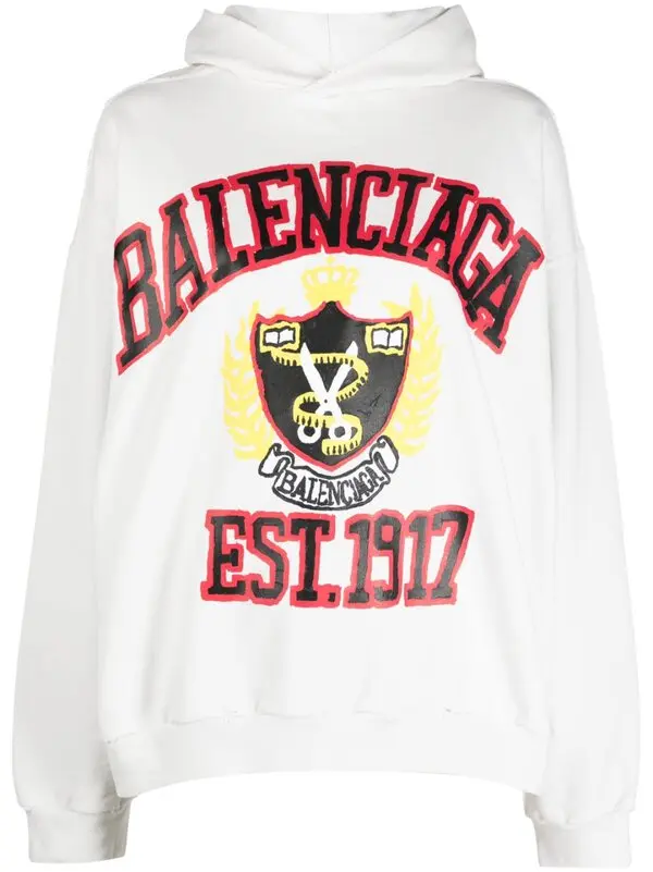 Balenciaga Logo Print Cotton Hoodie - White