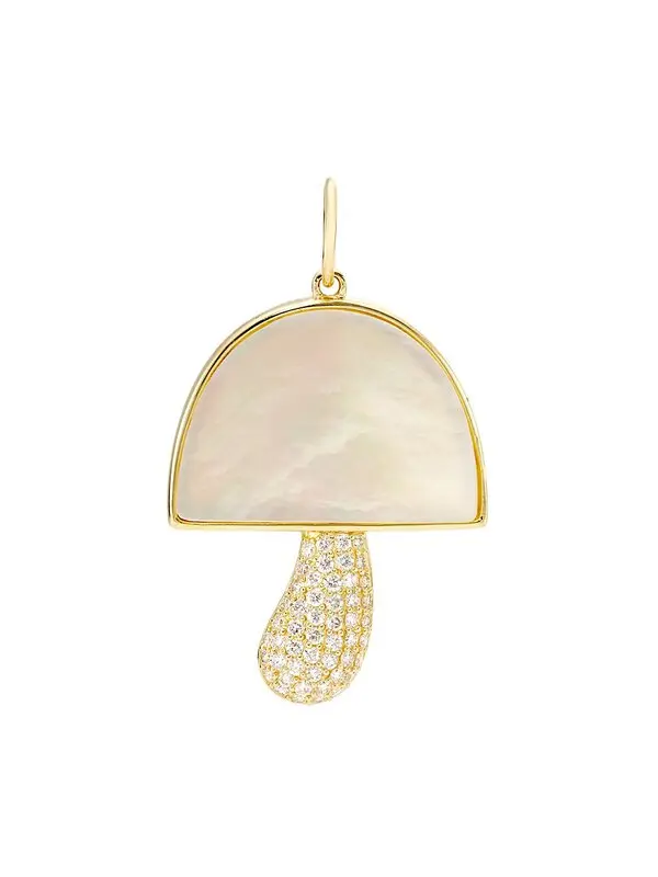 Saks Fifth Avenue Collection 14k Yellow Gold, 0.47 Tcw Diamond & Mother Of Pearl Mushroom Pendant - White