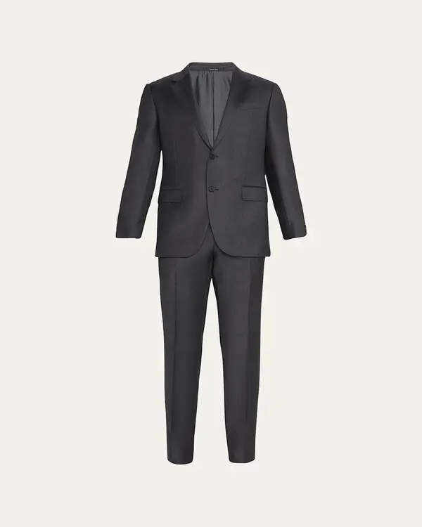 Zegna Wool Tic-weave Suit - Dark Grey Solid