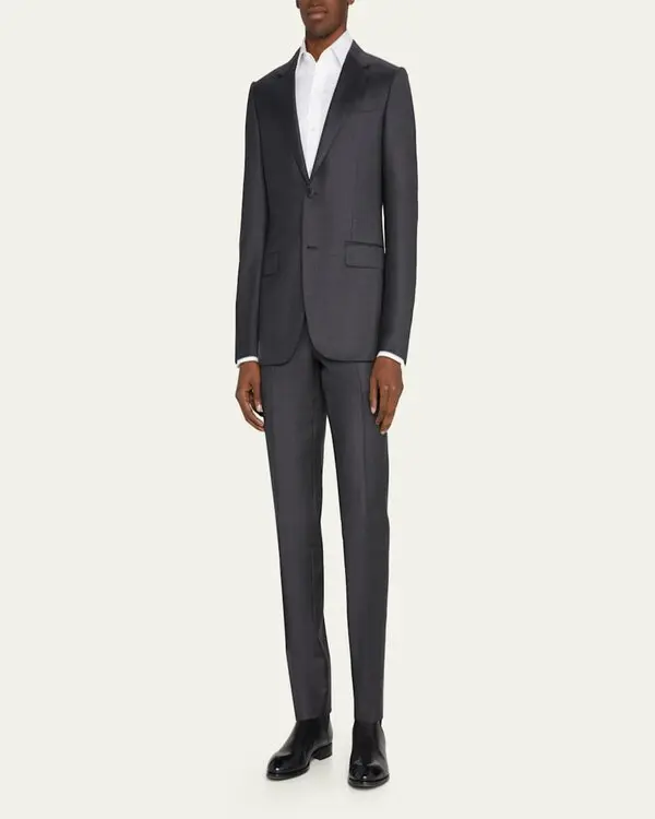 Zegna Wool Tic-weave Suit - Dark Grey Solid