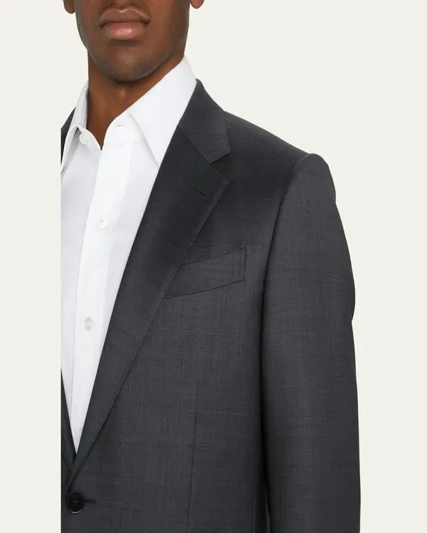 Zegna Wool Tic-weave Suit - Dark Grey Solid