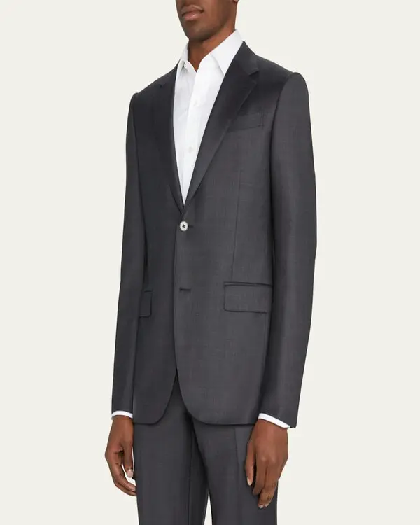 Zegna Wool Tic-weave Suit - Dark Grey Solid