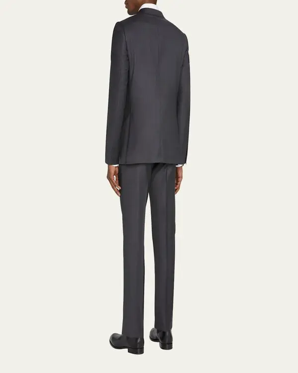 Zegna Wool Tic-weave Suit - Dark Grey Solid