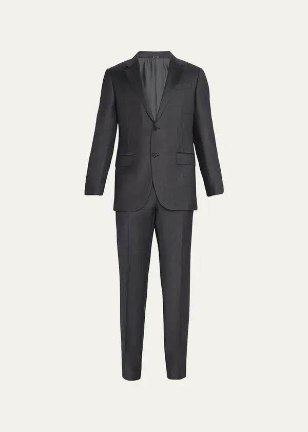 Zegna Wool Tic-weave Suit - Dark Grey Solid