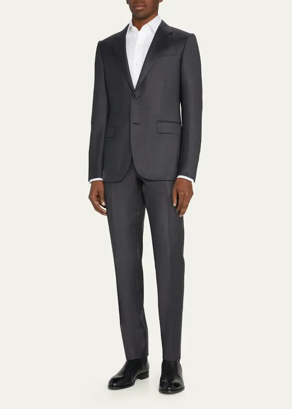 Zegna Wool Tic-weave Suit - Dark Grey Solid