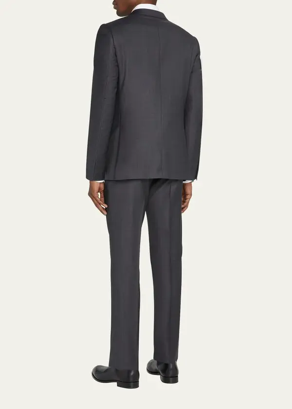 Zegna Wool Tic-weave Suit - Dark Grey Solid
