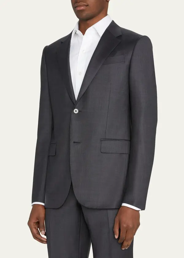 Zegna Wool Tic-weave Suit - Dark Grey Solid