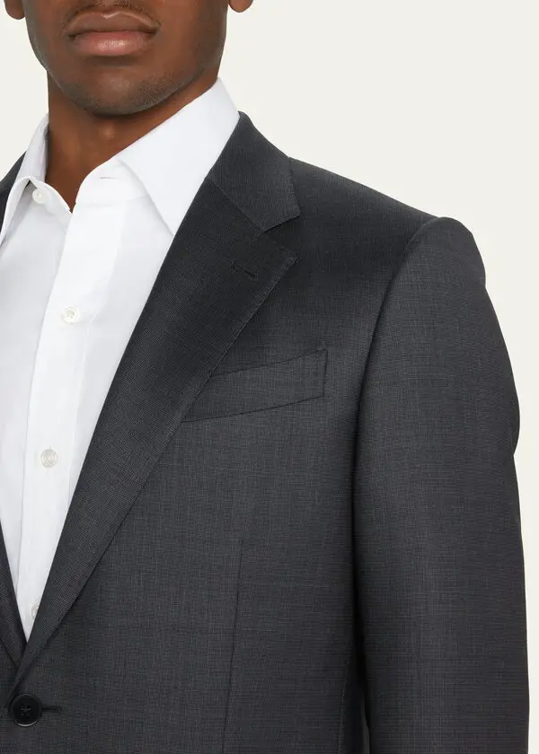 Zegna Wool Tic-weave Suit - Dark Grey Solid