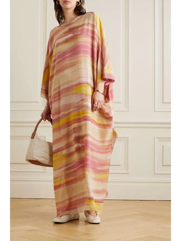striped chiffon maxi dress NWT Anthropologie The Marais Printed Chiffon Maxi Dress Size S Brown Mint  Stripe