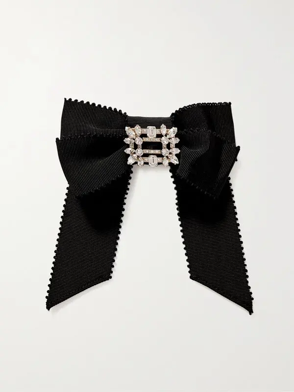 ROGER VIVIER Broche Vivier Crystal-embellished Grosgrain Hair Clip - Black