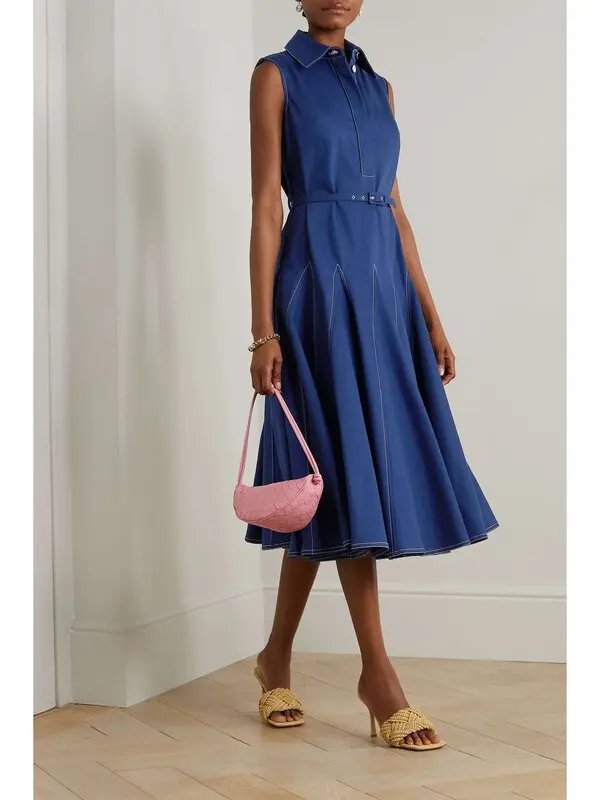 emilia wickstead denim dress Emilia Wickstead Monique Topstitched Denim Midi Dress In Blue - 60% Off