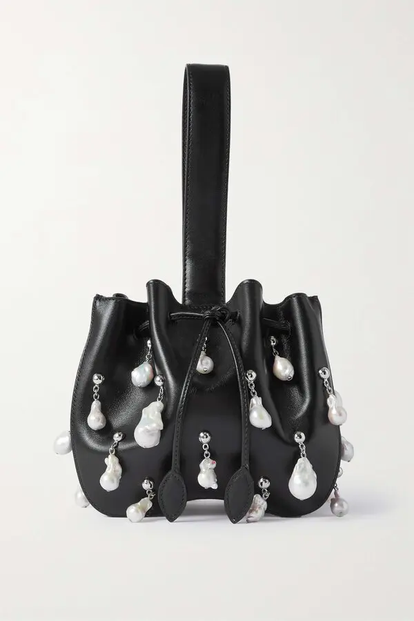 Alaïa Rose Marie Pearl-embellished Leather Bucket Bag