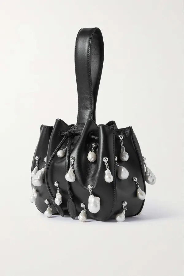 Alaïa Rose Marie Pearl-embellished Leather Bucket Bag