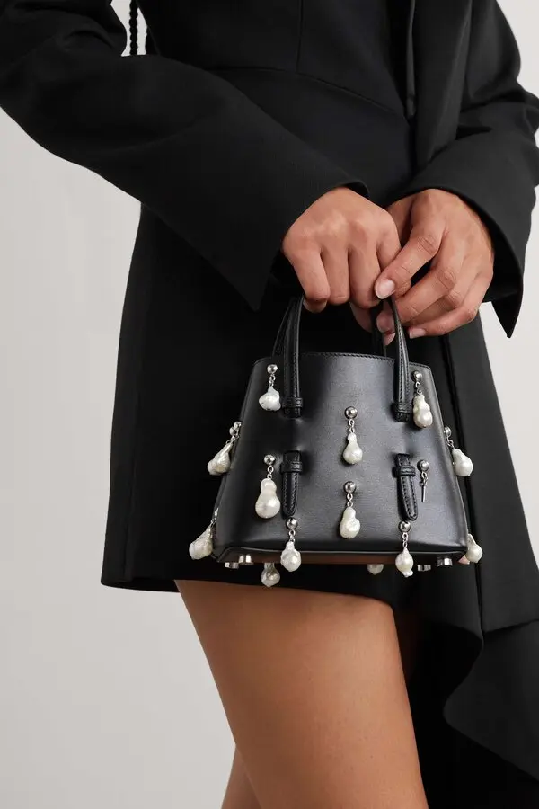 Alaïa Rose Marie Pearl-embellished Leather Bucket Bag