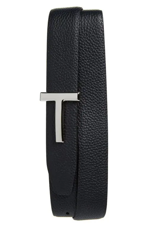 TOM FORD T Icon Reversible Grained Leather Belt - Dark Navy/black