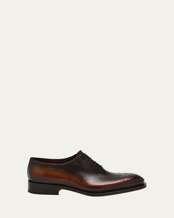 Santoni Kaj Brogue Leather Oxfords - Dark Brown/copper