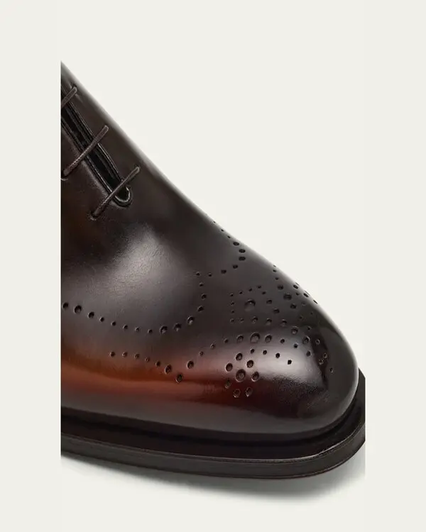 Santoni Kaj Brogue Leather Oxfords - Dark Brown/copper