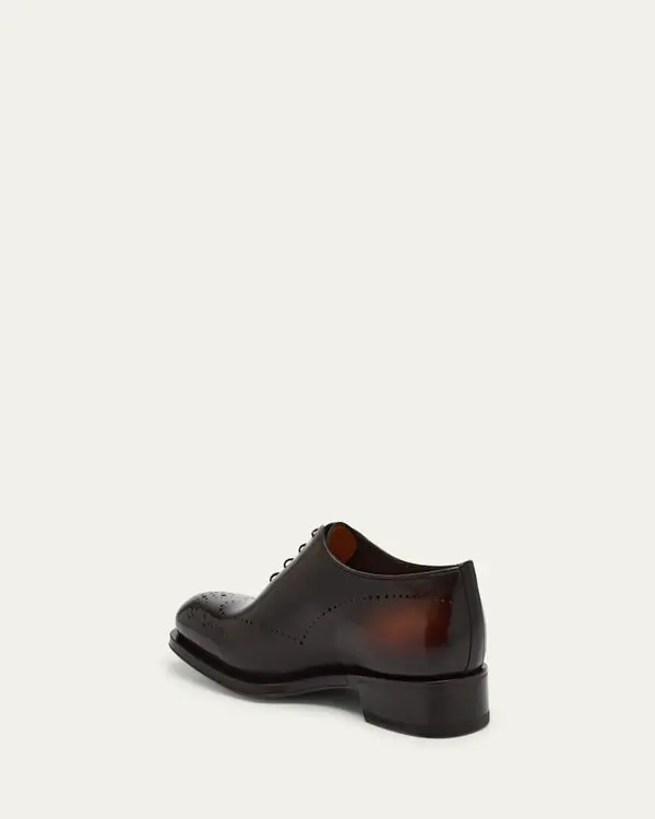 Santoni Kaj Brogue Leather Oxfords - Dark Brown/copper