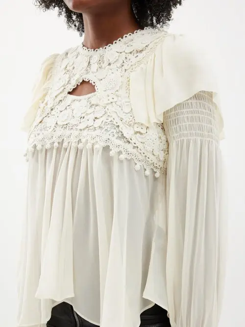 Chemisier Isabel Marant Rokia En Soie Crème - Découpe Crochet, Taille FR 34/2, Occasion Parfait état
