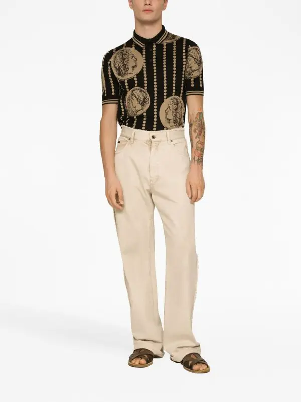 Dolce & Gabbana Frayed-trim Wide Leg Jeans
