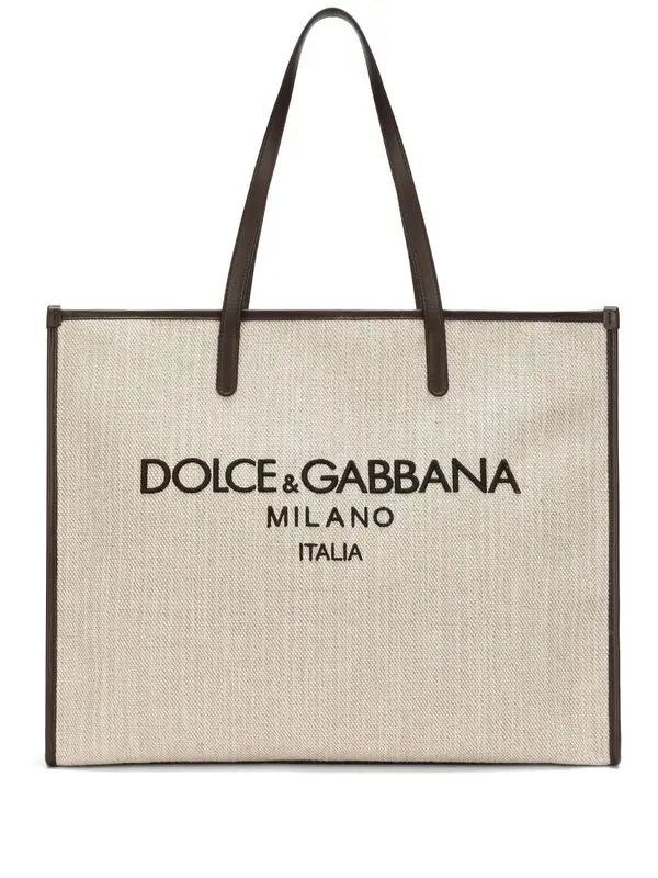 Dolce & Gabbana Milano Logo-embroidered Tote Bag - Neutrals