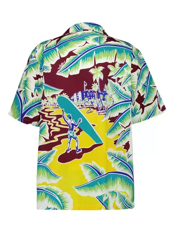 Valentino Garavani Surf Rider-print Cotton Bowling Shirt - Blue