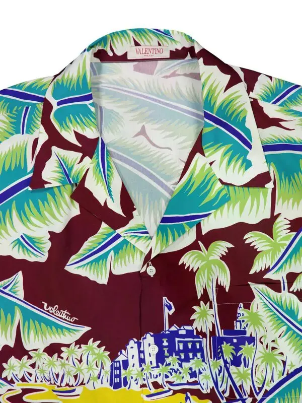 Valentino Garavani Surf Rider-print Cotton Bowling Shirt - Blue