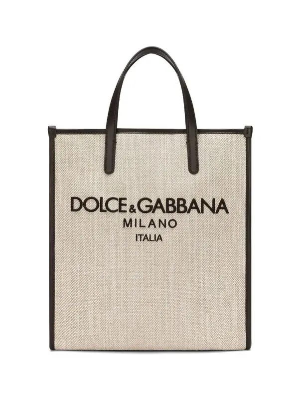 Dolce & Gabbana Small Canvas Shopping Tote Bag - Neutrals