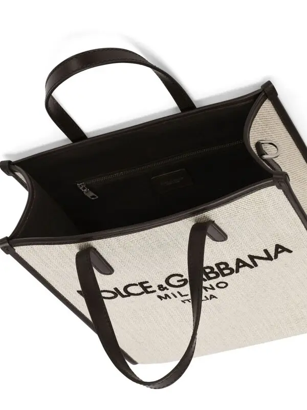 Dolce & Gabbana Small Canvas Shopping Tote Bag - Neutrals