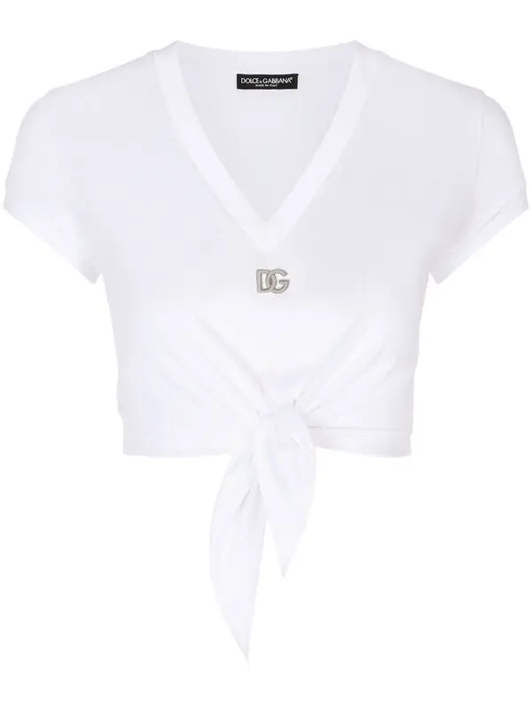 Dolce & Gabbana Logo-embroidered Tie-waist T-shirt - White