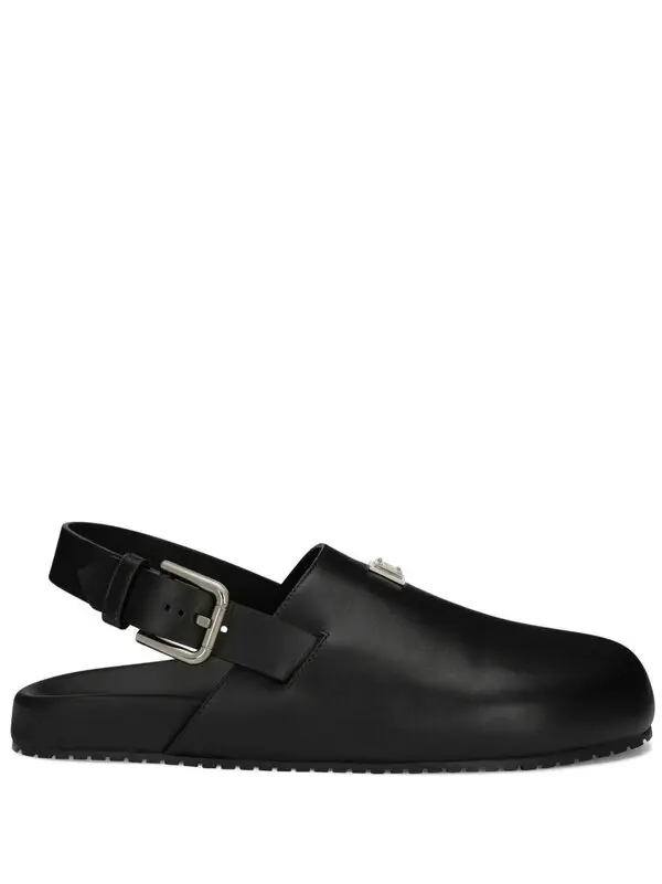 Dolce & Gabbana Logo Buckled Leather Sandals - Black