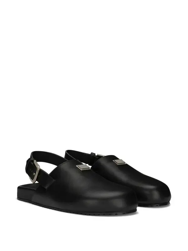 Dolce & Gabbana Logo Buckled Leather Sandals - Black