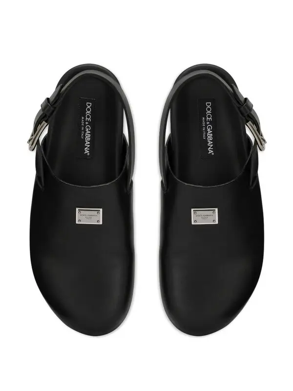 Dolce & Gabbana Logo Buckled Leather Sandals - Black