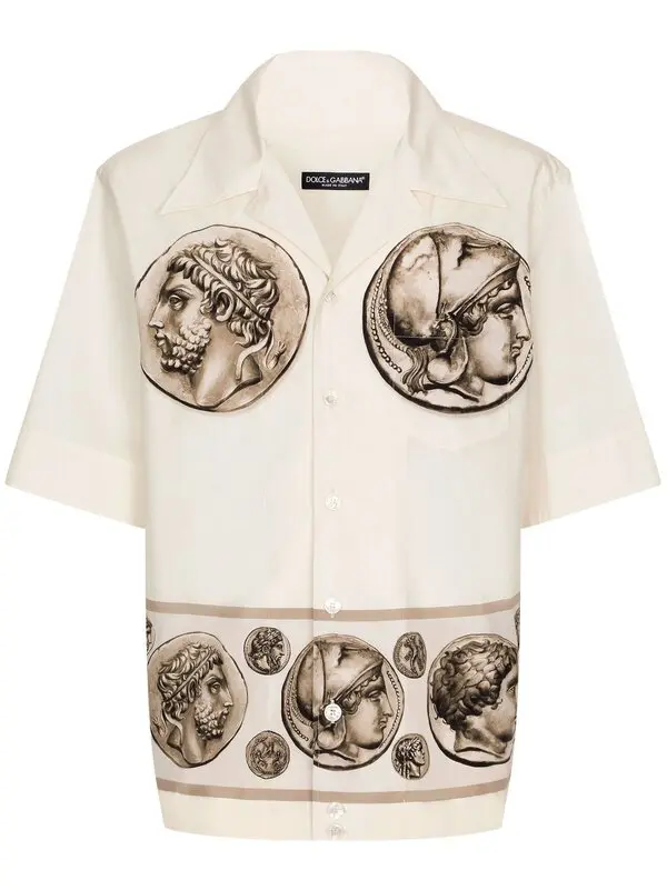 Dolce & Gabbana Coin-print Cotton Shirt - White