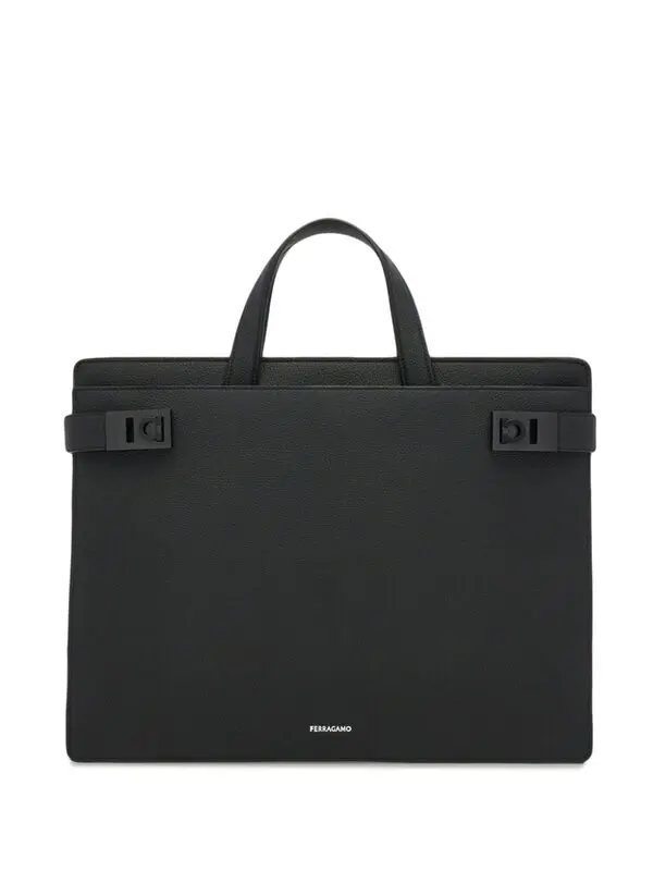 FERRAGAMO Gancini-buckle Leather Briefcase - Black