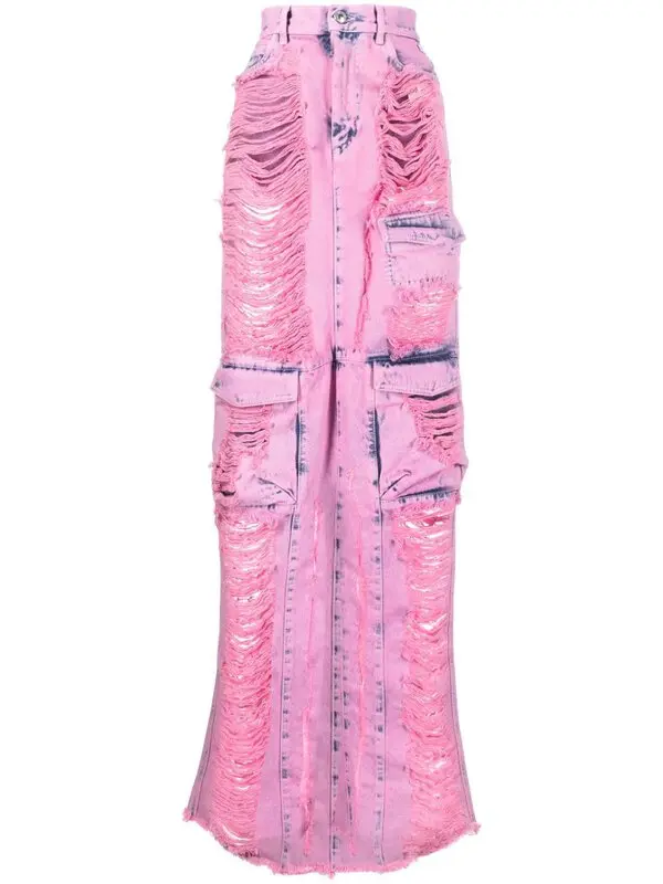 Gcds Frayed Denim Cargo Maxi Skirt