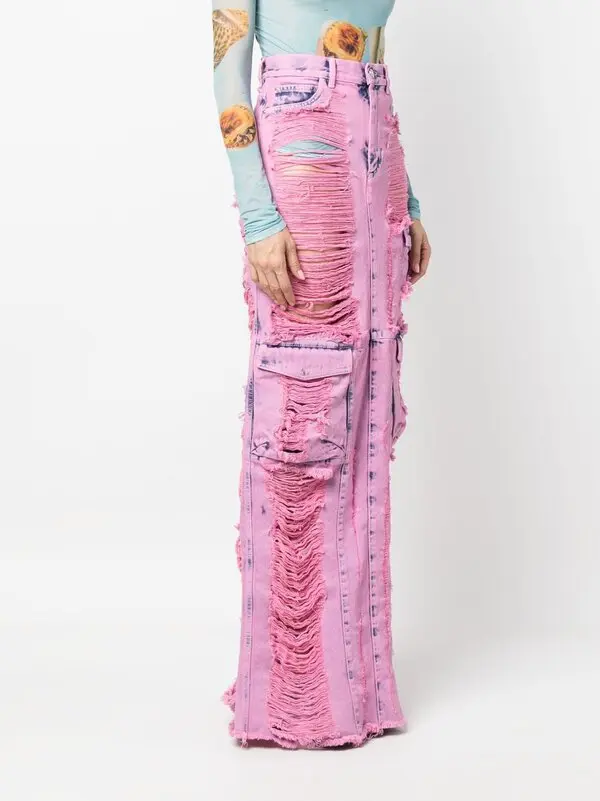 Gcds Frayed Denim Cargo Maxi Skirt