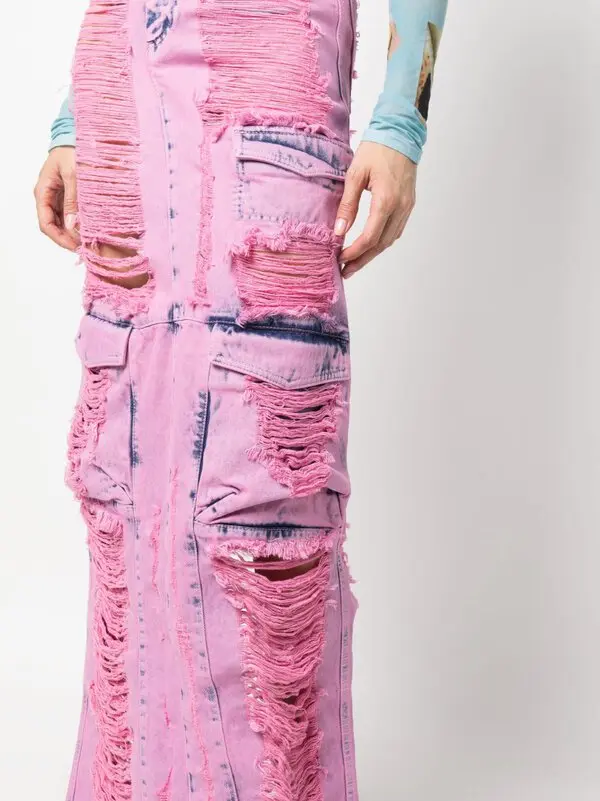Gcds Frayed Denim Cargo Maxi Skirt