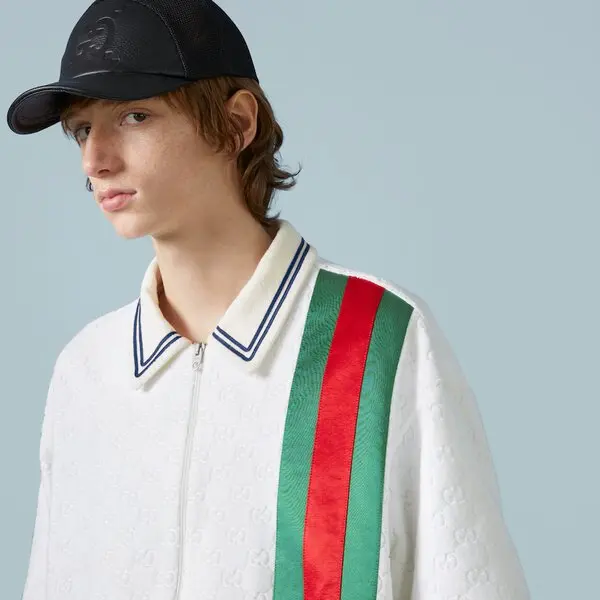 Gucci Gg Cotton Terry Cloth Polo With Web Ready-to-wear