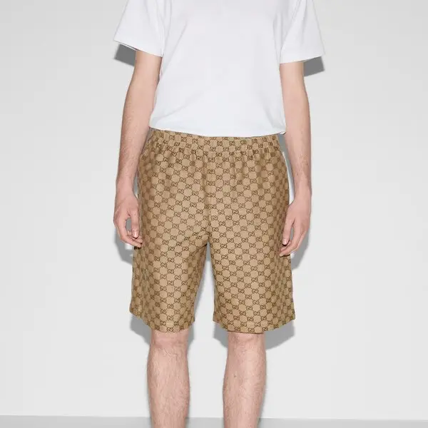 Gucci Gg Supreme Linen Shorts - Brown