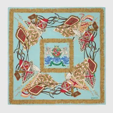 Gucci Crest Print Heavy Twill Scarf Silk