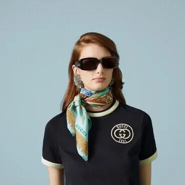 Gucci Crest Print Heavy Twill Scarf Silk