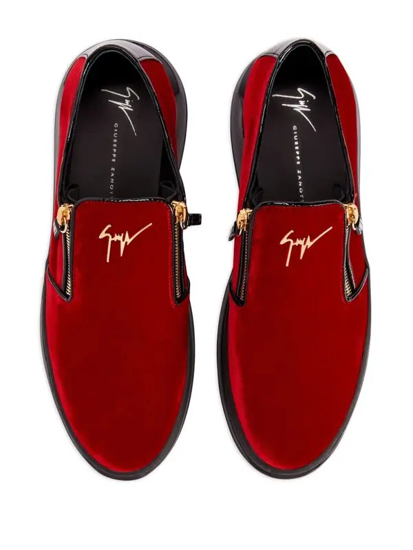 GIUSEPPE ZANOTTI Zipped Velvet Sneakers - Red