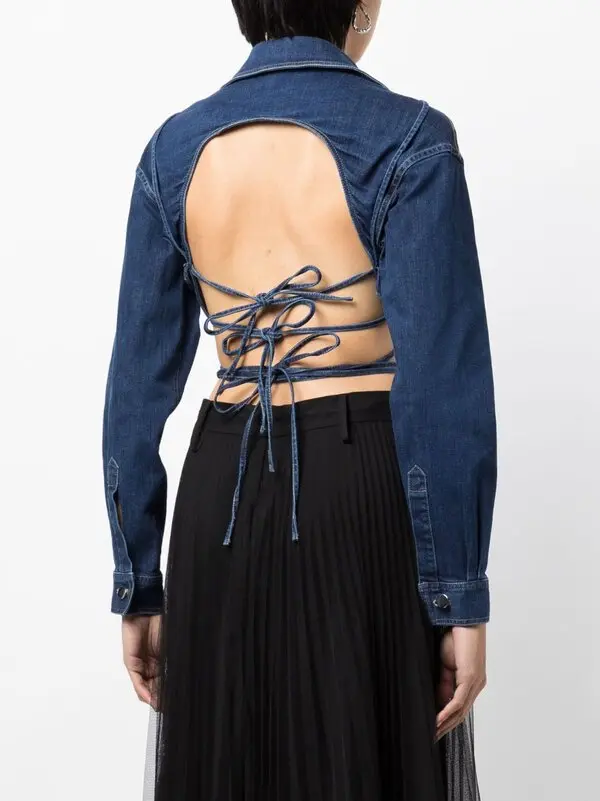 ACT Nº1 Cropped Open-back Denim Blouse